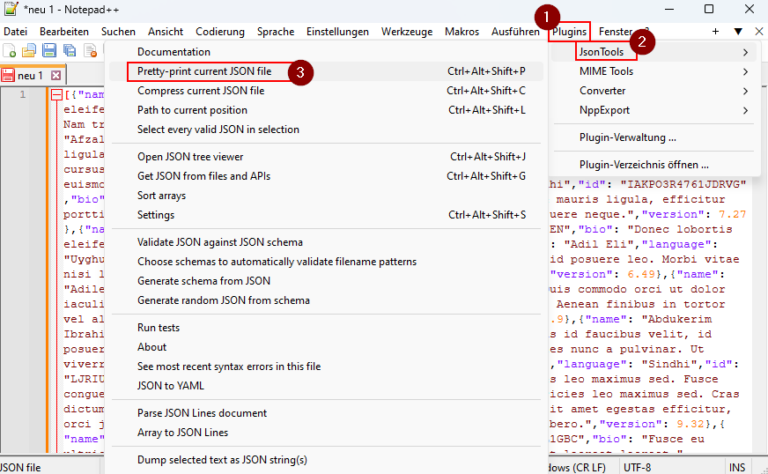 JSON mit Notepad++ formatieren ("pretty print") - Dieter Schlosser ...